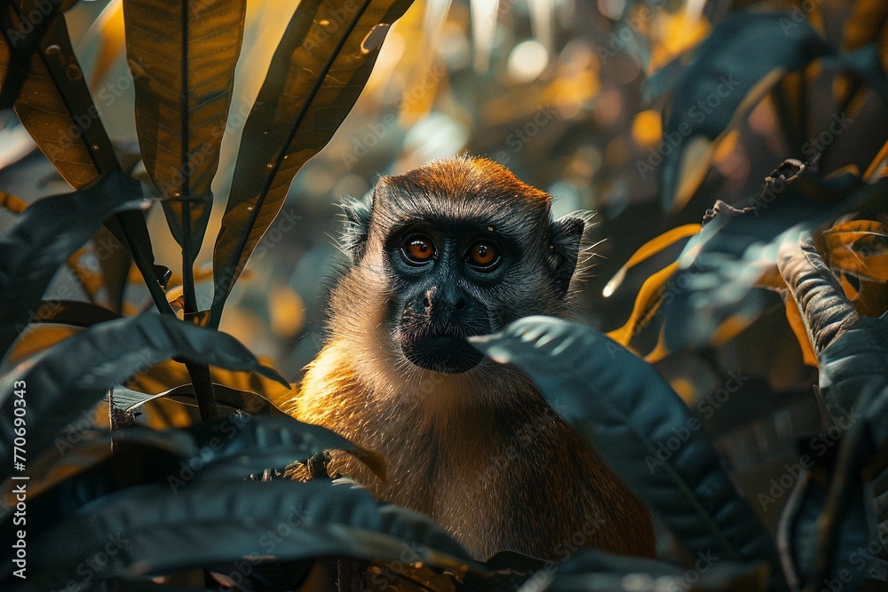 Random monkey in a tropical evergreen forest, vibrant, photorealistic ...