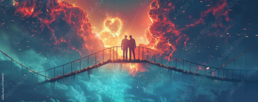 An ethereal bridge in cyberspace connecting two distant hearts ...