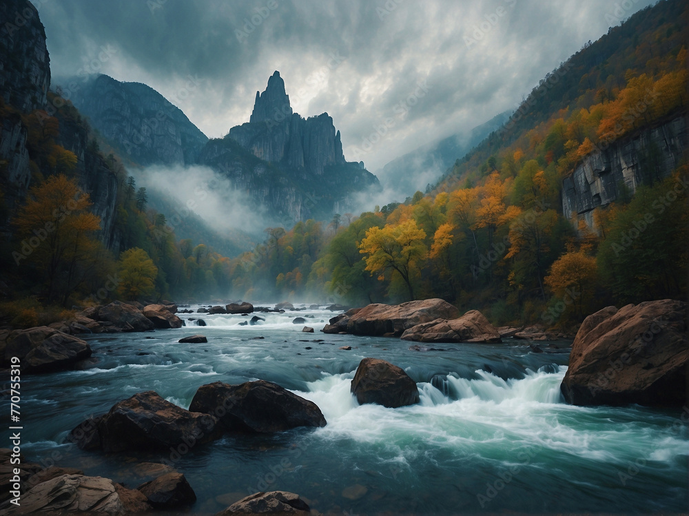 Majestic Waterfall Castle Enchanting Fantasy Landscape with Dreamy ...