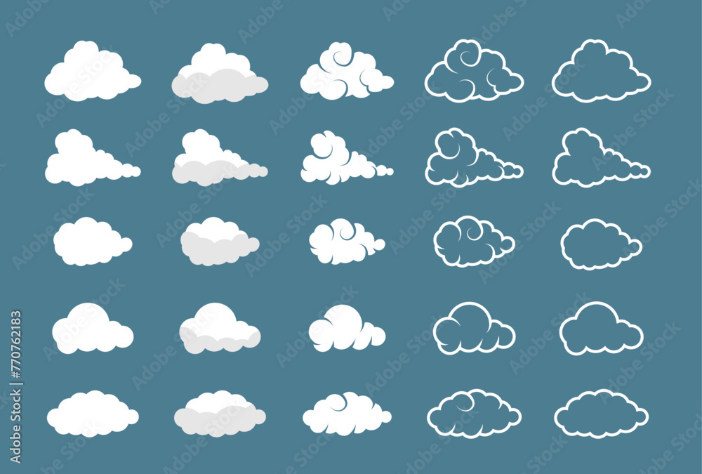 Collection of white cartoon and anime clouds in a sleek flat design ...