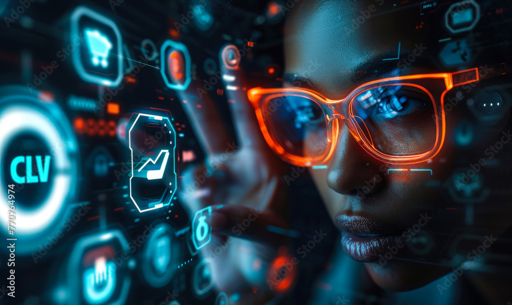 Customer lifetime value (CLV) concept - person interacting with virtual ...