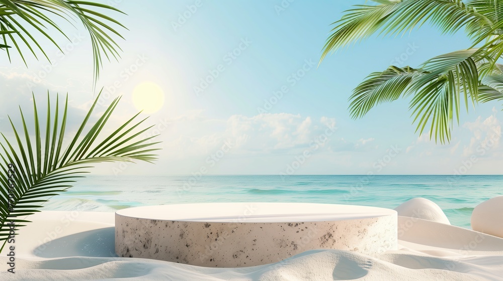 Beach podium background product summer sand display stand sea cosmetic ...