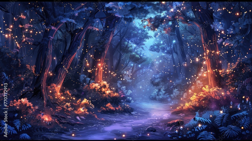 Mystical forest wallpaper. Night forest wallpaper. magical forest with ...