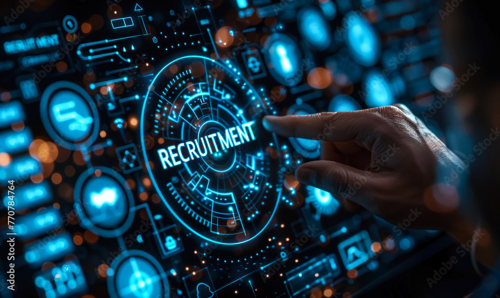 Modern Professional Touching Transparent Screen Displaying RECRUITMENT ...