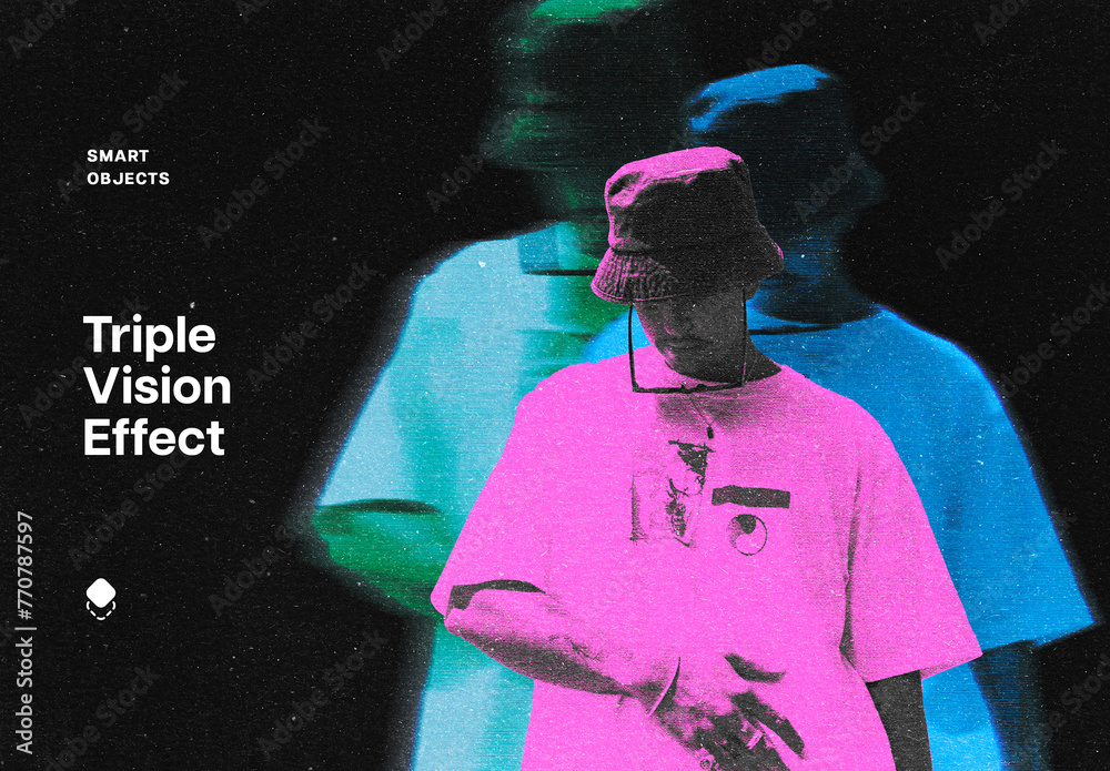 Triple Vision Photo Effect Mockup Stock Template | Adobe Stock