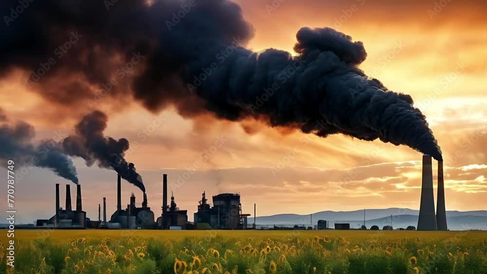 Vidéo Stock Industrial chimney emitting black smoke, high carbon ...