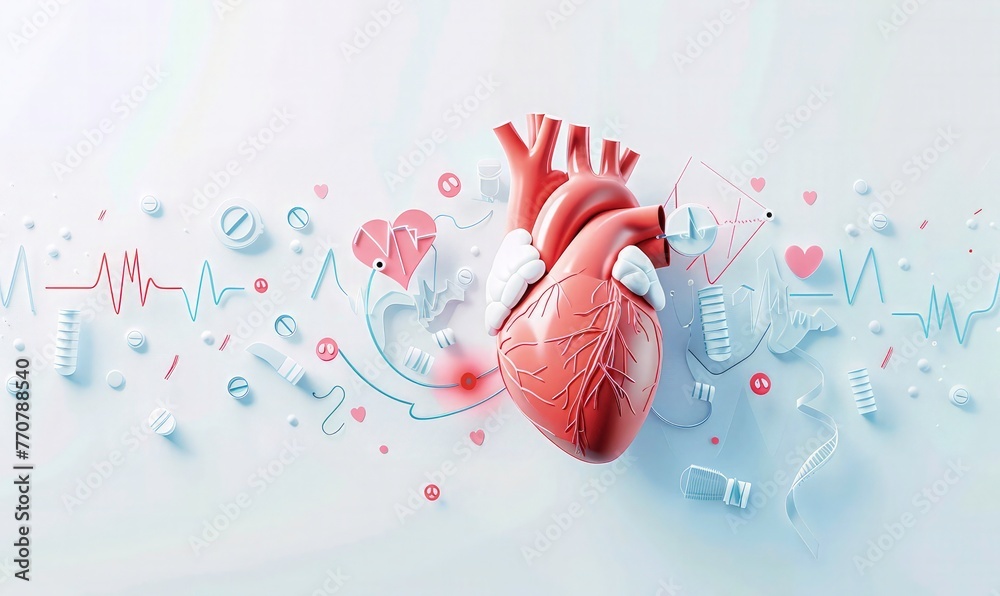 Abstract human heart with healthy clinic background. Human heart with ...