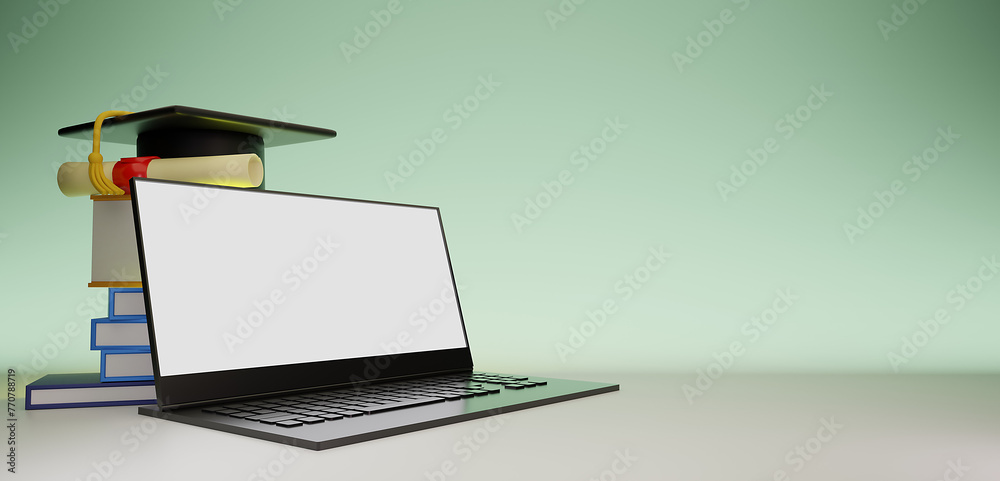 3d illustration of word graduation with graduate caps on white ...