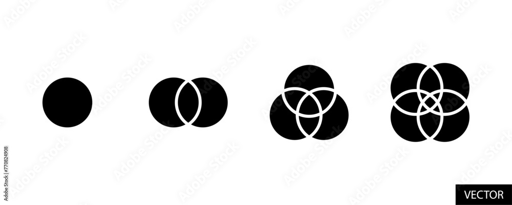 1, 2, 3, 4 overlapping circles venn diagram vector icons in glyph style ...