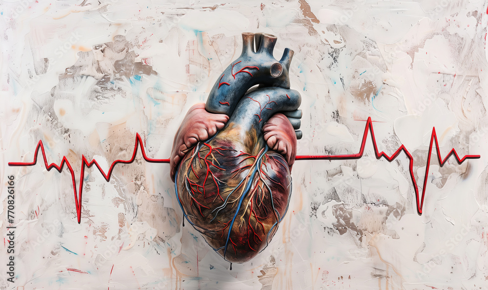 Artistic Human Heart and ECG Line. An artistic representation of a ...