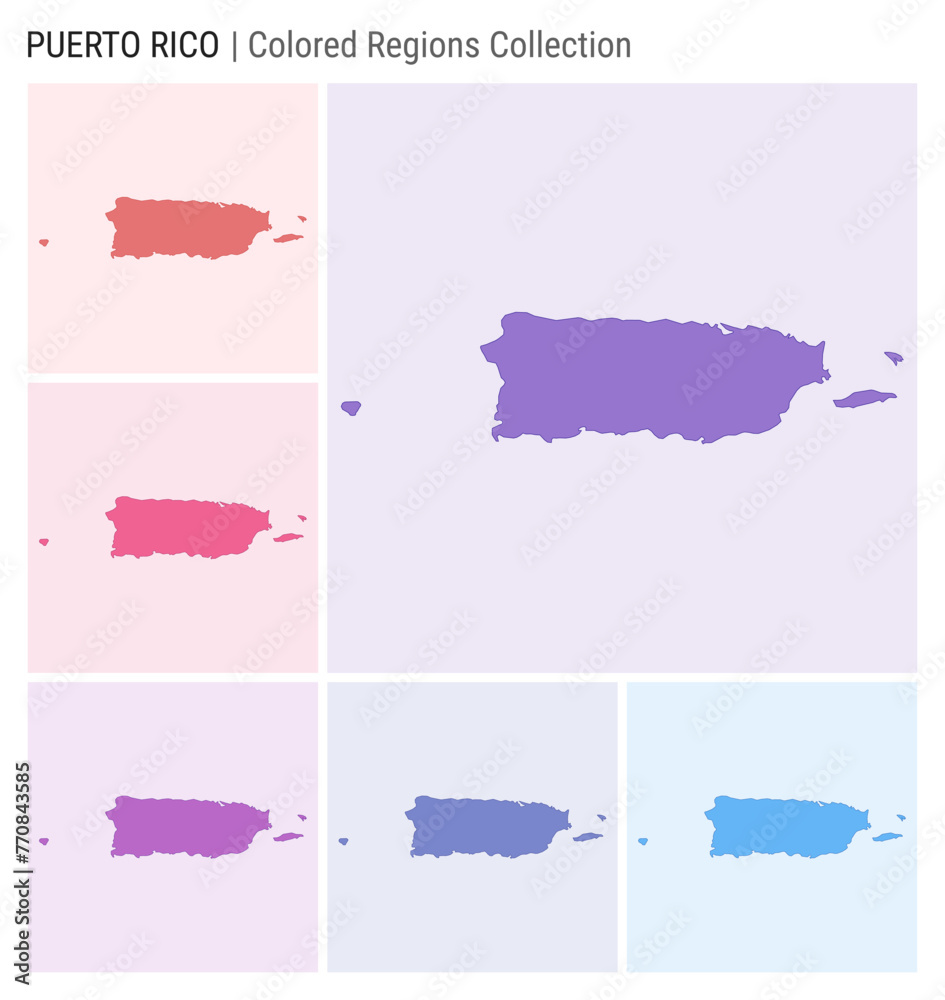 Puerto Rico map collection. Country shape with colored regions. Deep ...