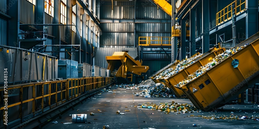 A photo of a waste recycling line at a waste sorting plant. Concept ...