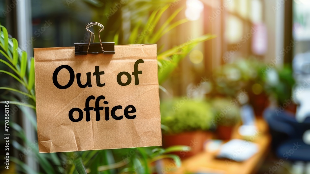 "Out of office" text on a paper note generative ai Stock Illustration ...