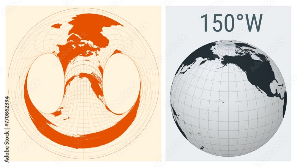 World Map Animation. Hammer retroazimuthal projection. Solid color ...