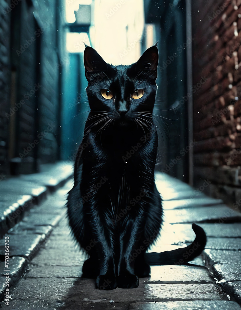 Mysterious Feline Prowler: A Captivating Anime-Inspired Black Cat in a ...