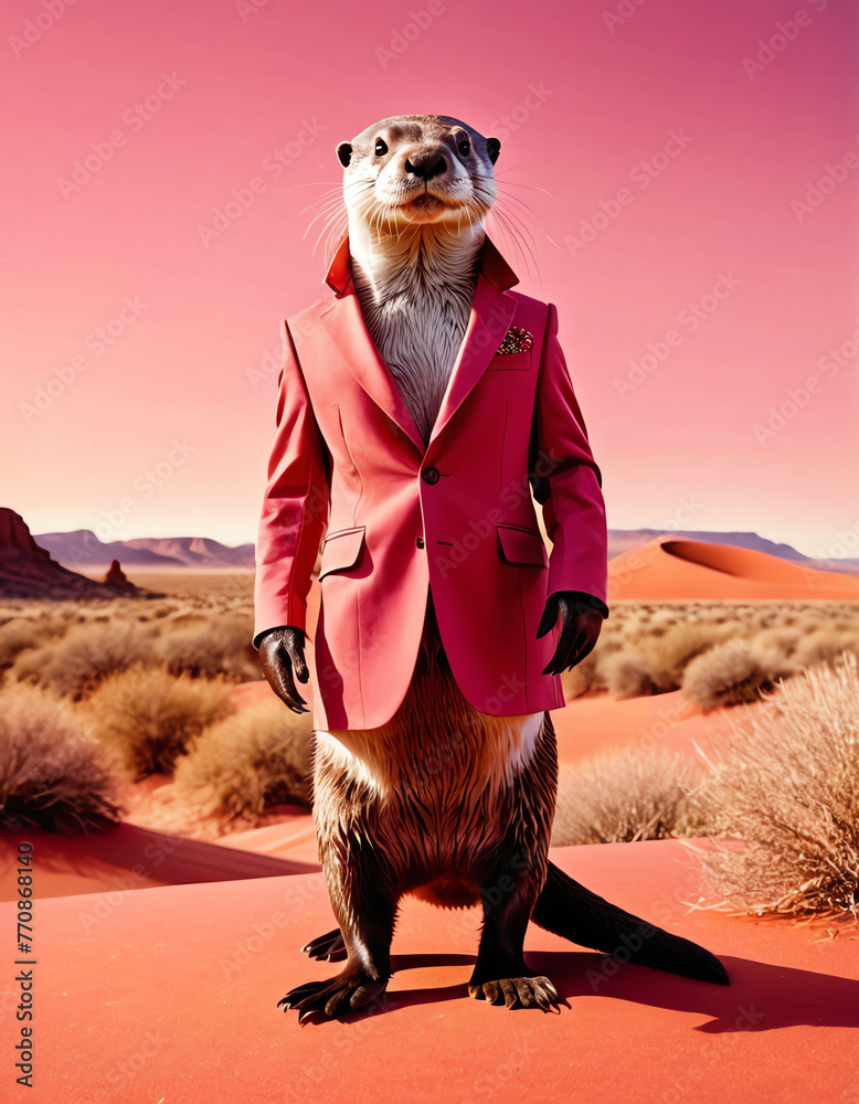 Fashionable Anthropomorphic Otter in Desert Oasis: Captivating ...