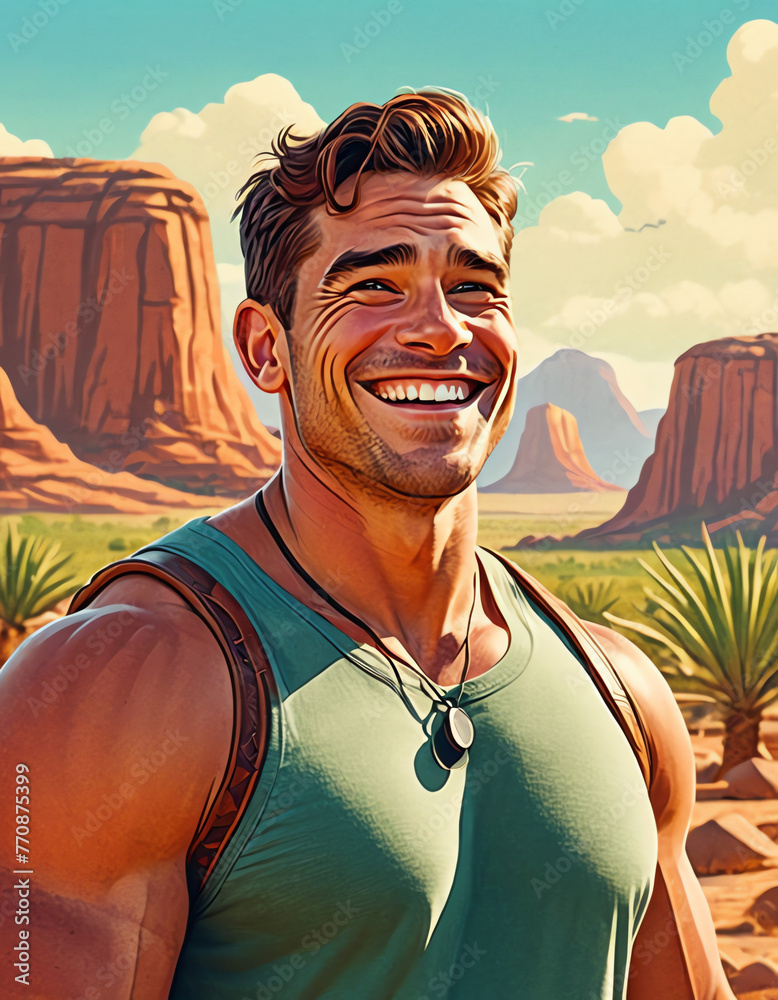 Prehistoric Adventure: A Modern Man's Joyful Exploration | This vibrant ...