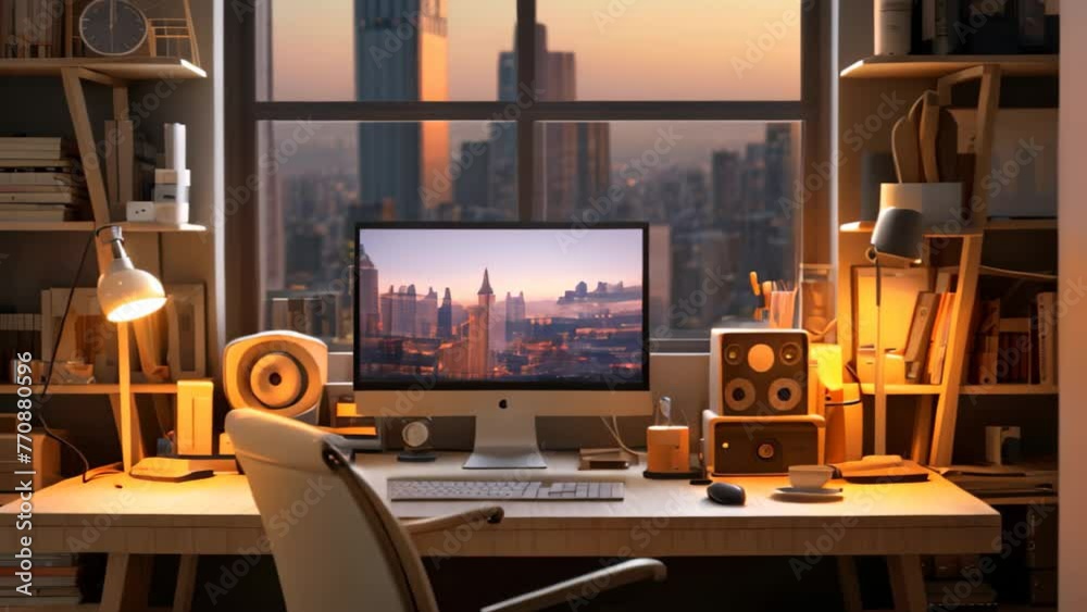 Computer Desk With Monitor and Speakers for Home Workstation Setup, The ...