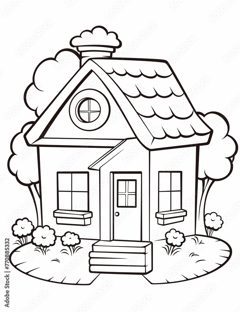 house coloring pages for kids, nature inspired, aesthetic, cottages ...