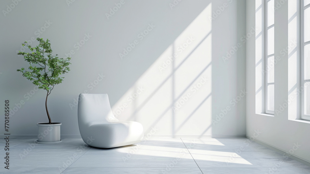Minimalist corner with natural light casting sharp shadows, featuring a ...