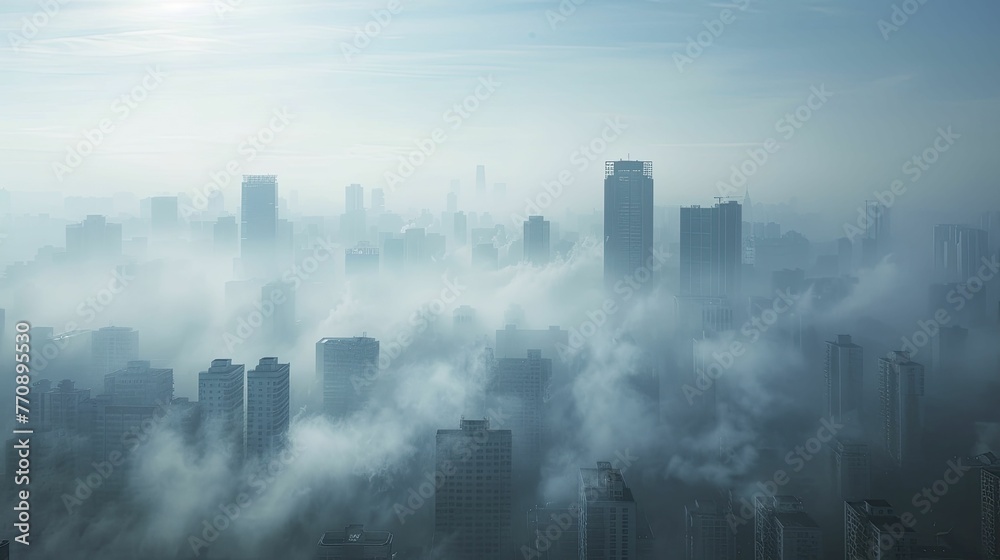 The city skyline is barely visible through dense smog in the campaign ...