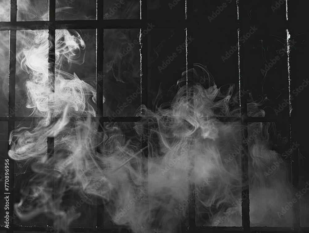 In the eerie darkness, wisps of smoke coil into a cage, a haunting ...