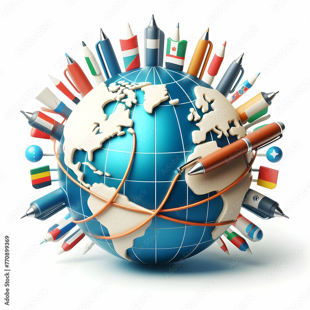 3D flat icon for business as Global Partnership as A globe with signing ...