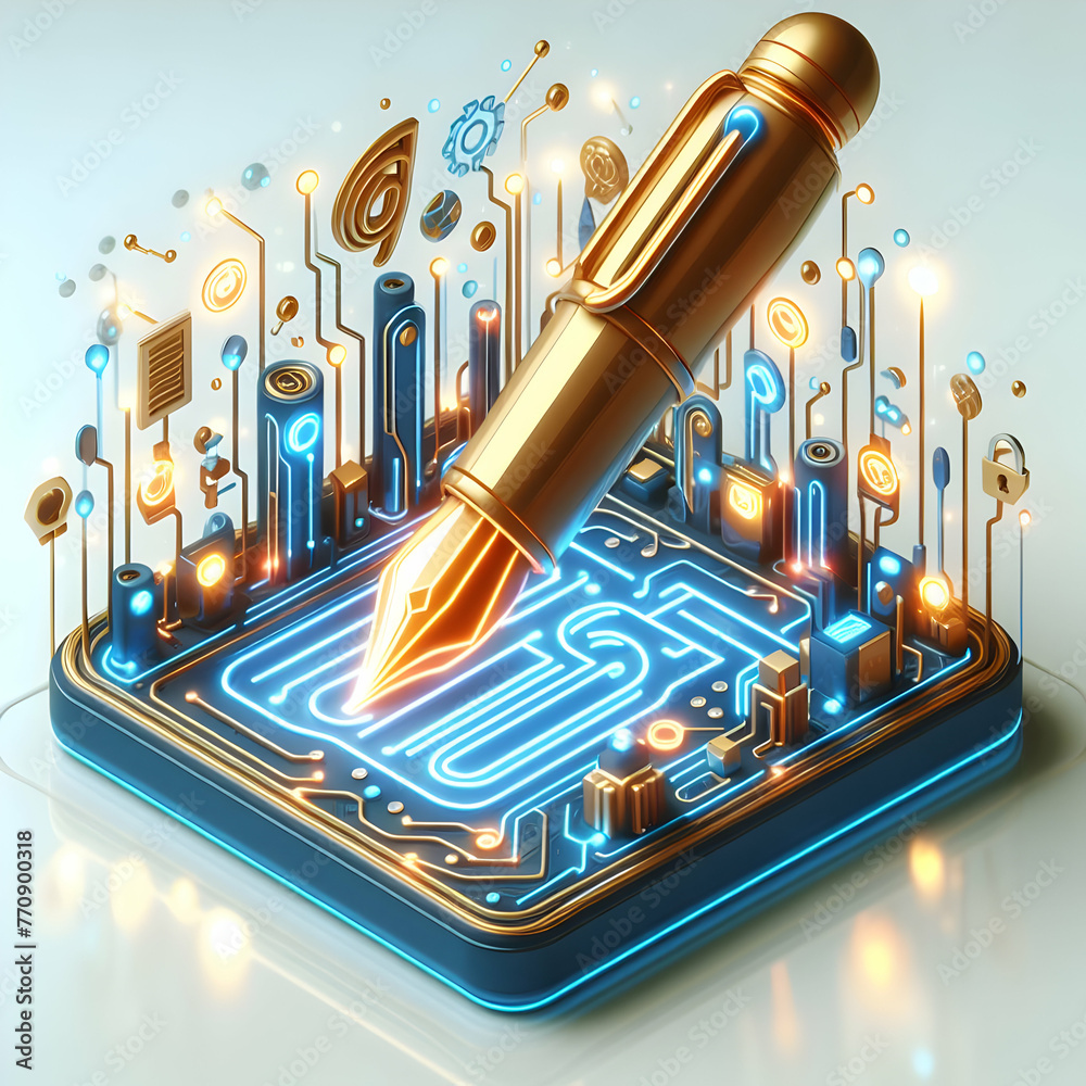 3D flat icon for business as Strategic Signature as A glowing pen ...