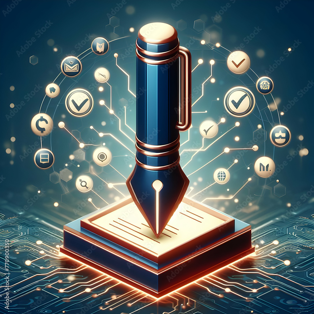 3D flat icon for business as Strategic Signature as A glowing pen ...