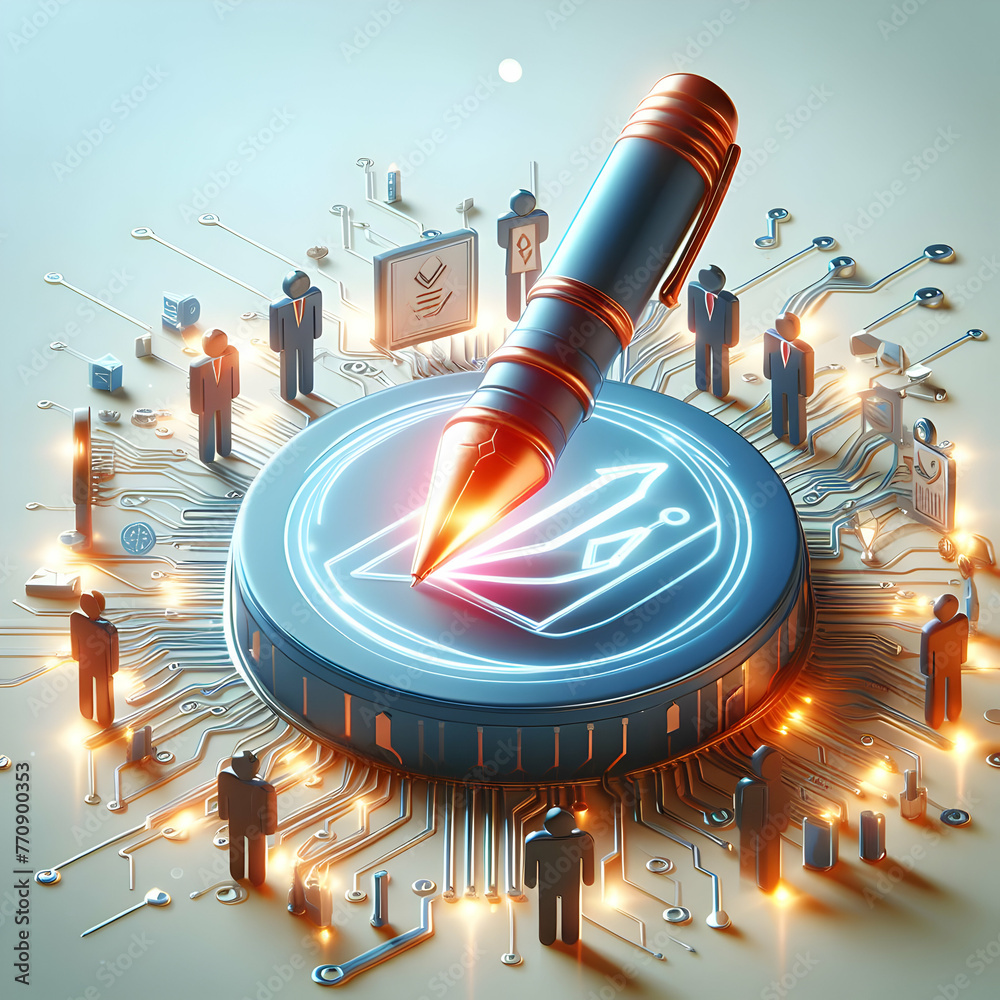 3D flat icon for business as Strategic Signature as A glowing pen ...