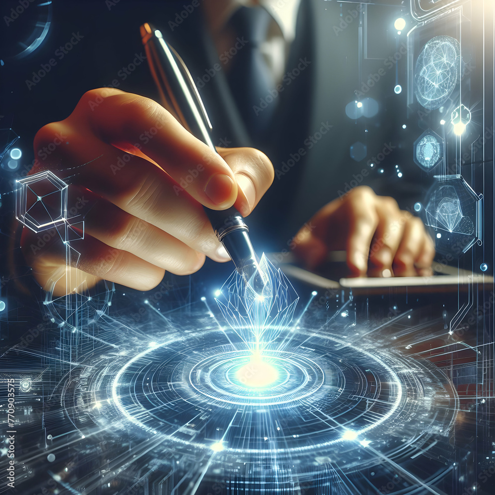 Photo real for Strategic Signature as A glowing pen signing off on a ...