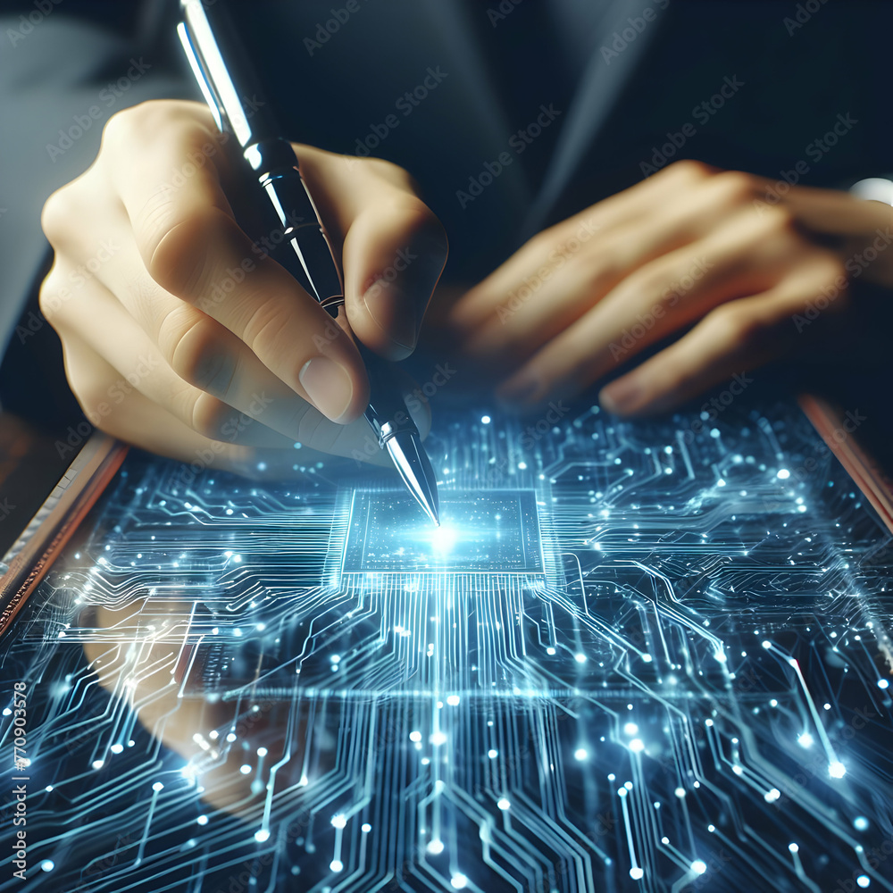 Photo real for Strategic Signature as A glowing pen signing off on a ...