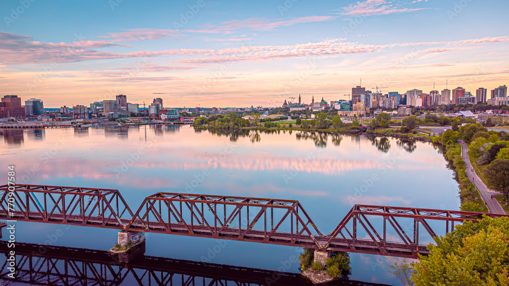 Aerial panorama view of downtown Ottawa and Gatineau, Chief William ...