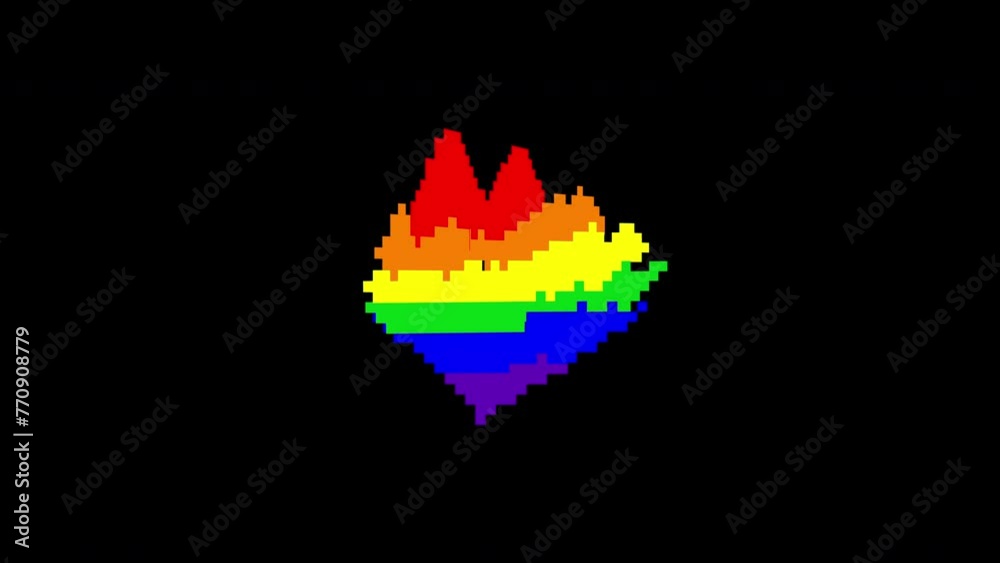 Vidéo Stock Retro pixel heart shape in old game style with Pride Month ...