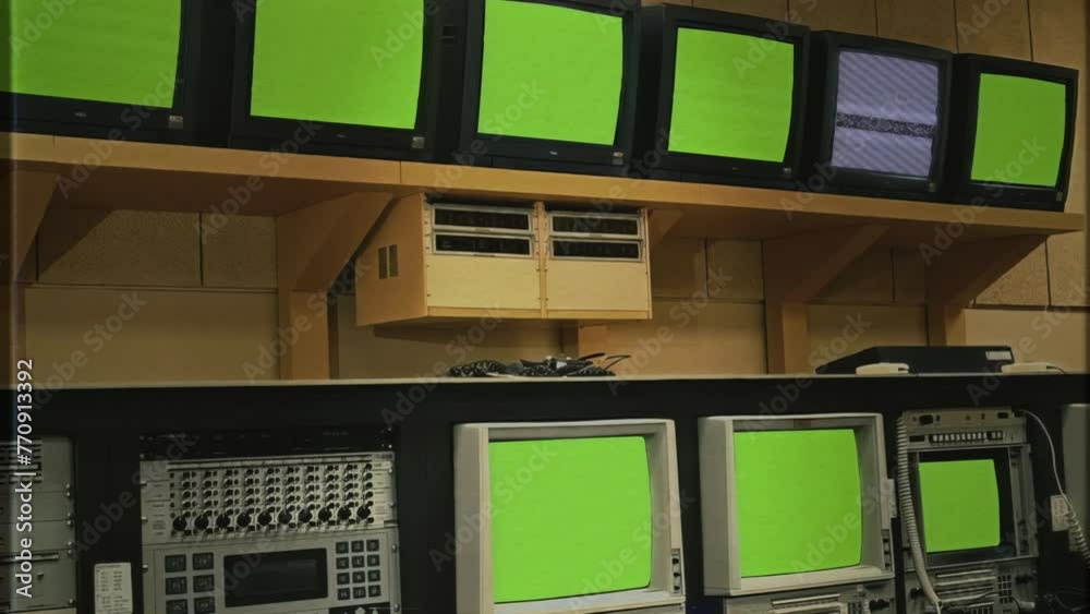 Control Room Green Screen Monitors Static Noise Old VHS Texture Zoom ...