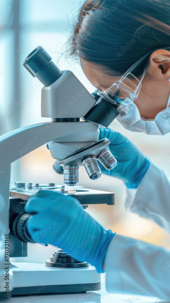 Scientist examining PM 2.5 particles under a microscope, seeking ...