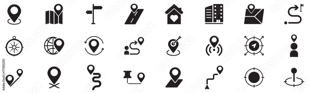 collection of location icons. Location icon set. Containing map, map ...