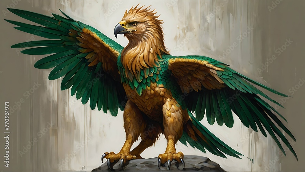 A fiercely majestic griffin, meticulously detailed in every feather and ...