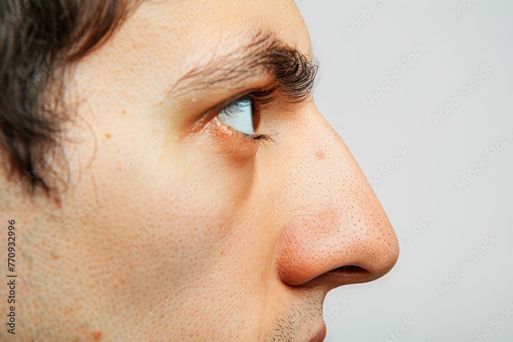 close up man with a long big nose side view on a white background Stock ...