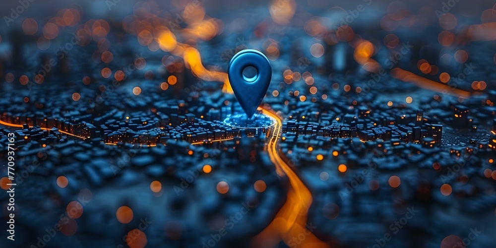 Digital map pin in cityscape network connection symbolizing city ...