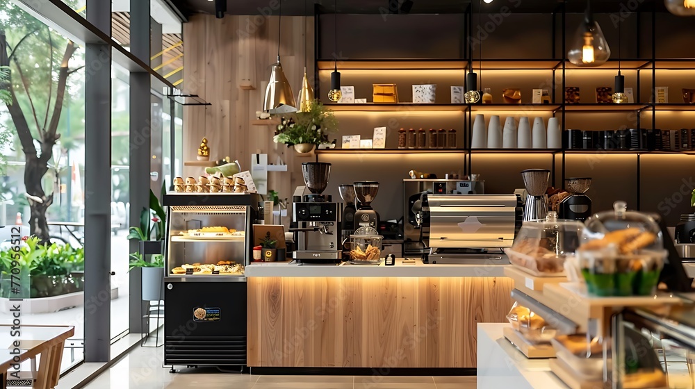Interior design of luxury modern coffee shop cafe with counter espresso ...