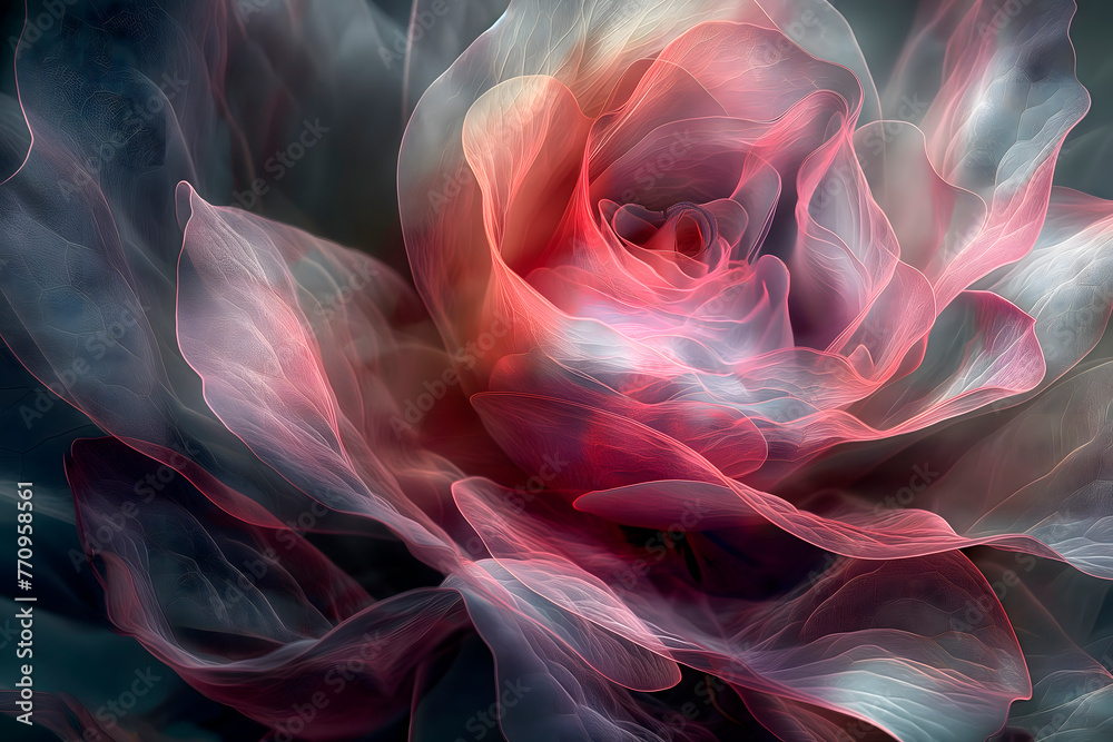 modern background, shining rose flower with transparent petals, with ...