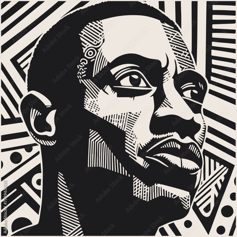 Abstract art vector outline illustration of african man face. Black and ...