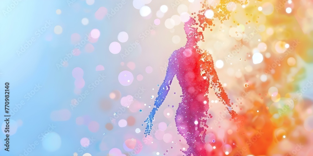 Digital artwork of a human figure made of colorful stem cells ...