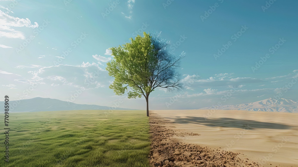 Half alive and half dead tree standing in the areas of landscape, The ...