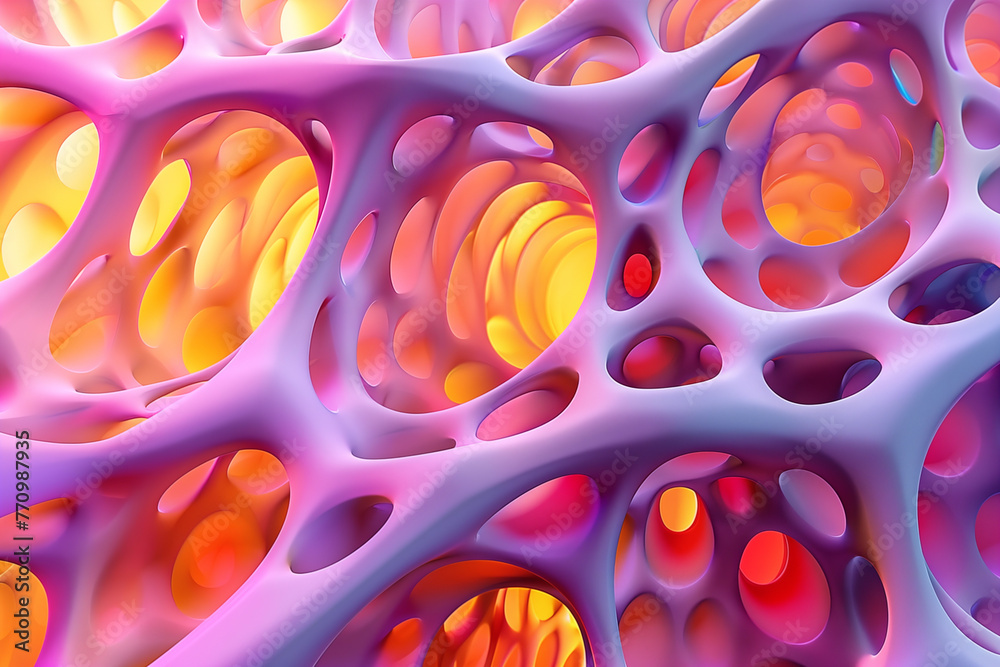 Striking of an organic mesh-like structure featuring vibrant pink ...