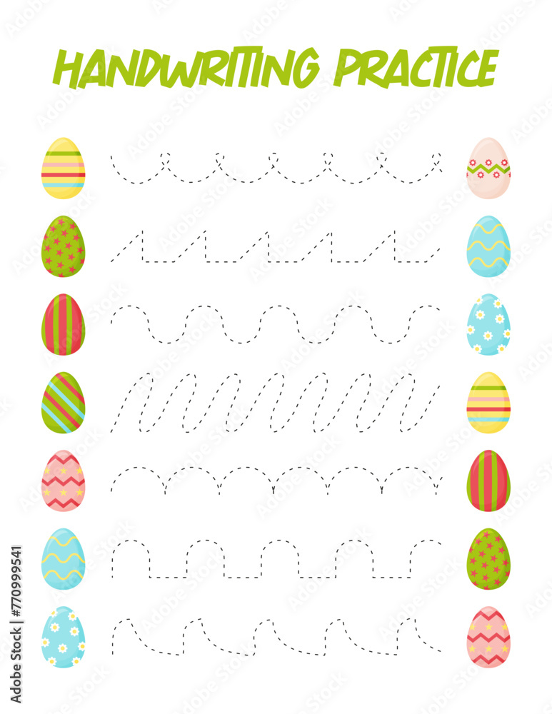 Tracing lines with eggs. Handwriting practice for children.Practicing ...