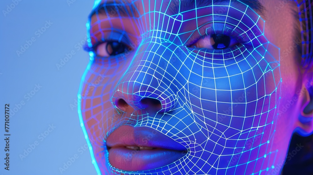 A Womans Face With A Grid Of Grids Applied On Top Of It Concept Of