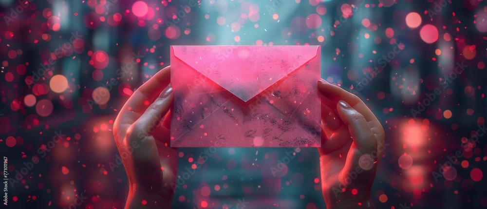 A digital file of a hand writing a letter in an envelope.AI mailing ...