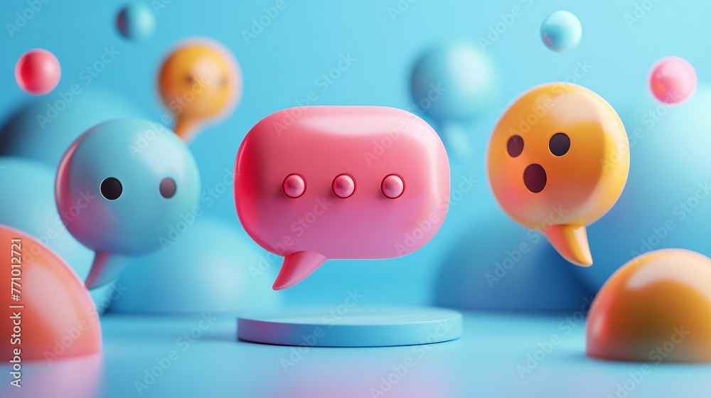 3D message speech bubbles icon on social media with alert notice ...